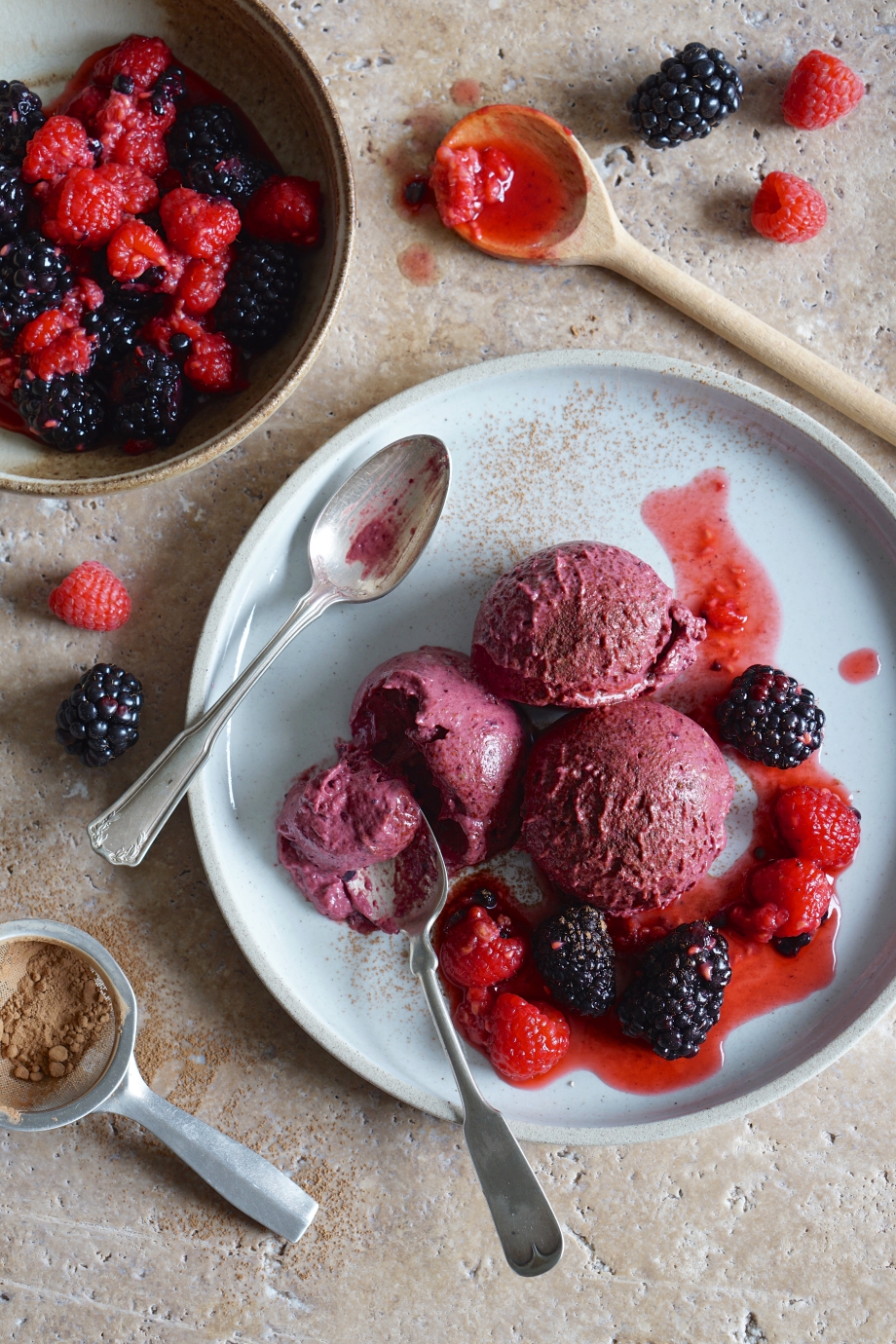 No Churn Carob-Berry Mousse Ice Cream with Salted Crushed Berries ...