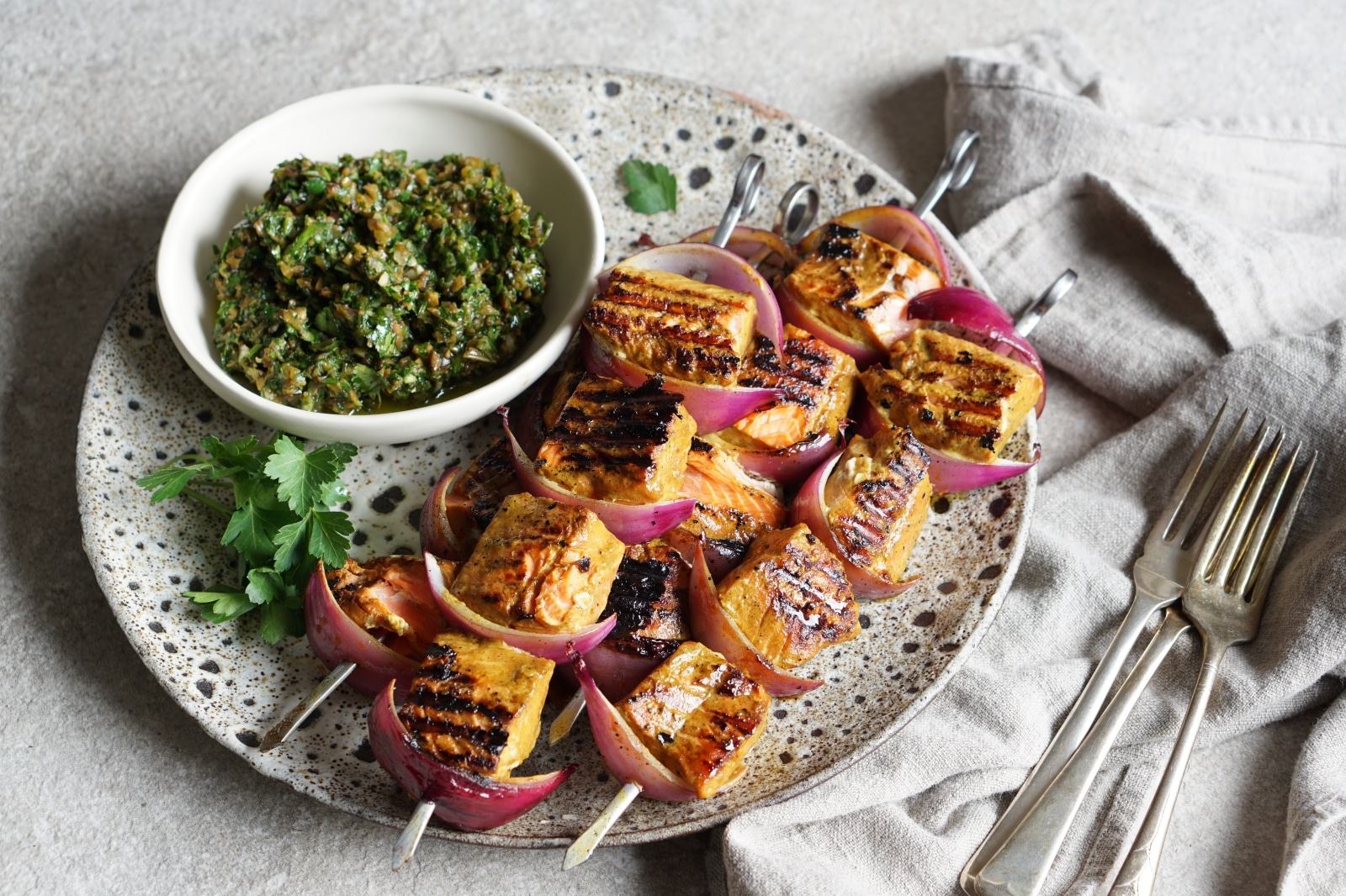 AIP Turmeric Salmon Brochettes with Tapenade